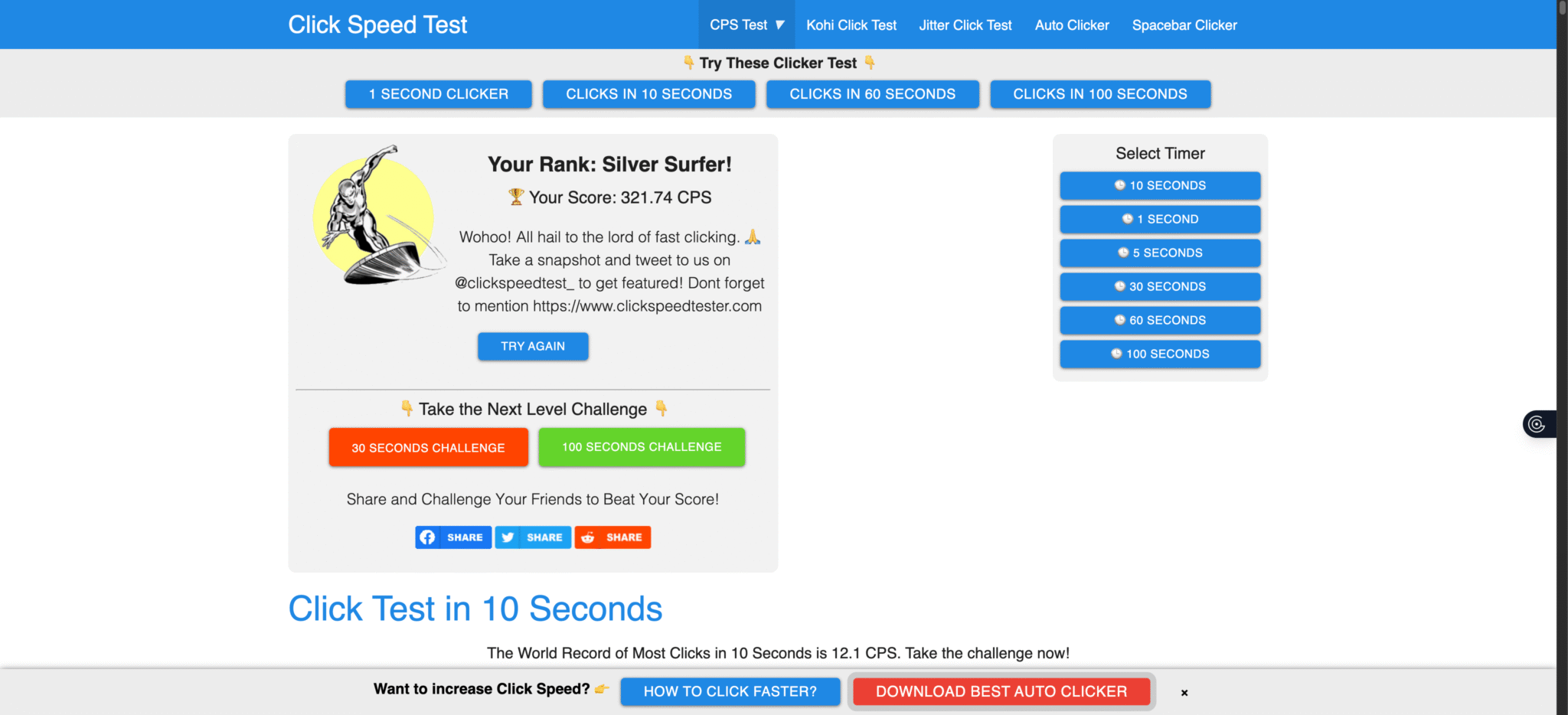 Click Test 10 seconds (Check Your Click Speed in 10 second)