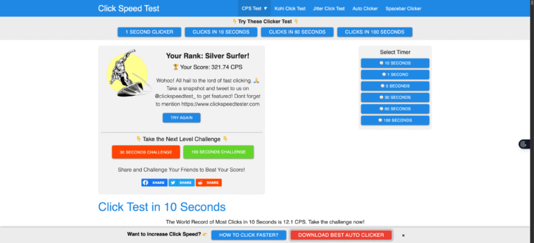 Click Test 10 seconds (Check Your Click Speed in 10 second)